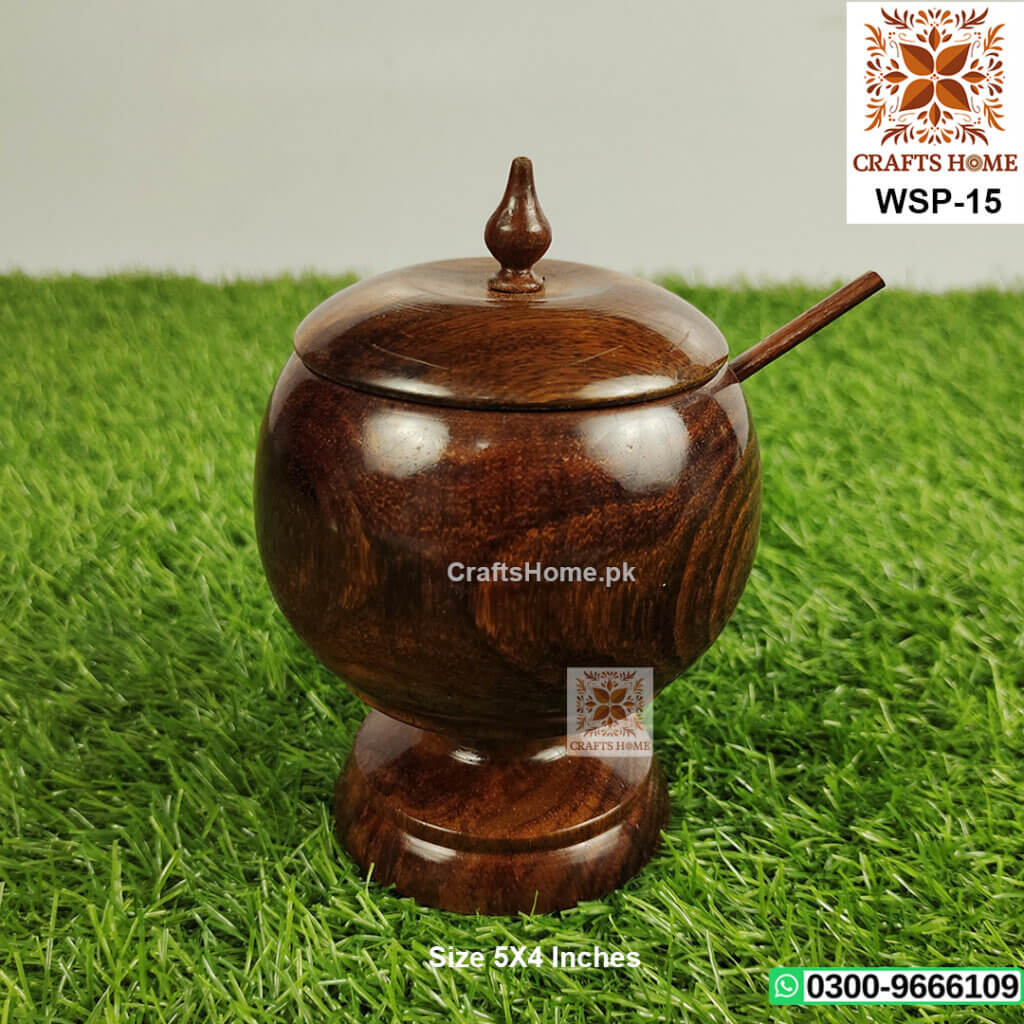 Wooden Sugar Pot Apple Shape with Spoon for Dining Table - Crafts Home